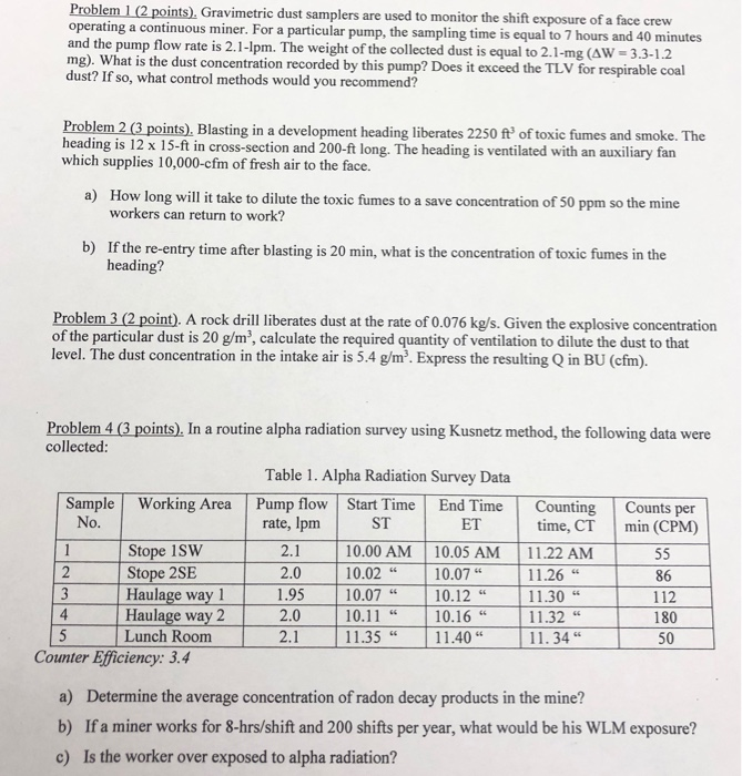 Solved Problem 1 (2 points), Gravimetric dust samplers are | Chegg.com