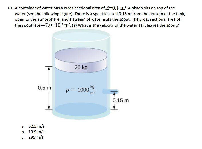 Solved A container of ﻿water has a cross-sectional area | Chegg.com