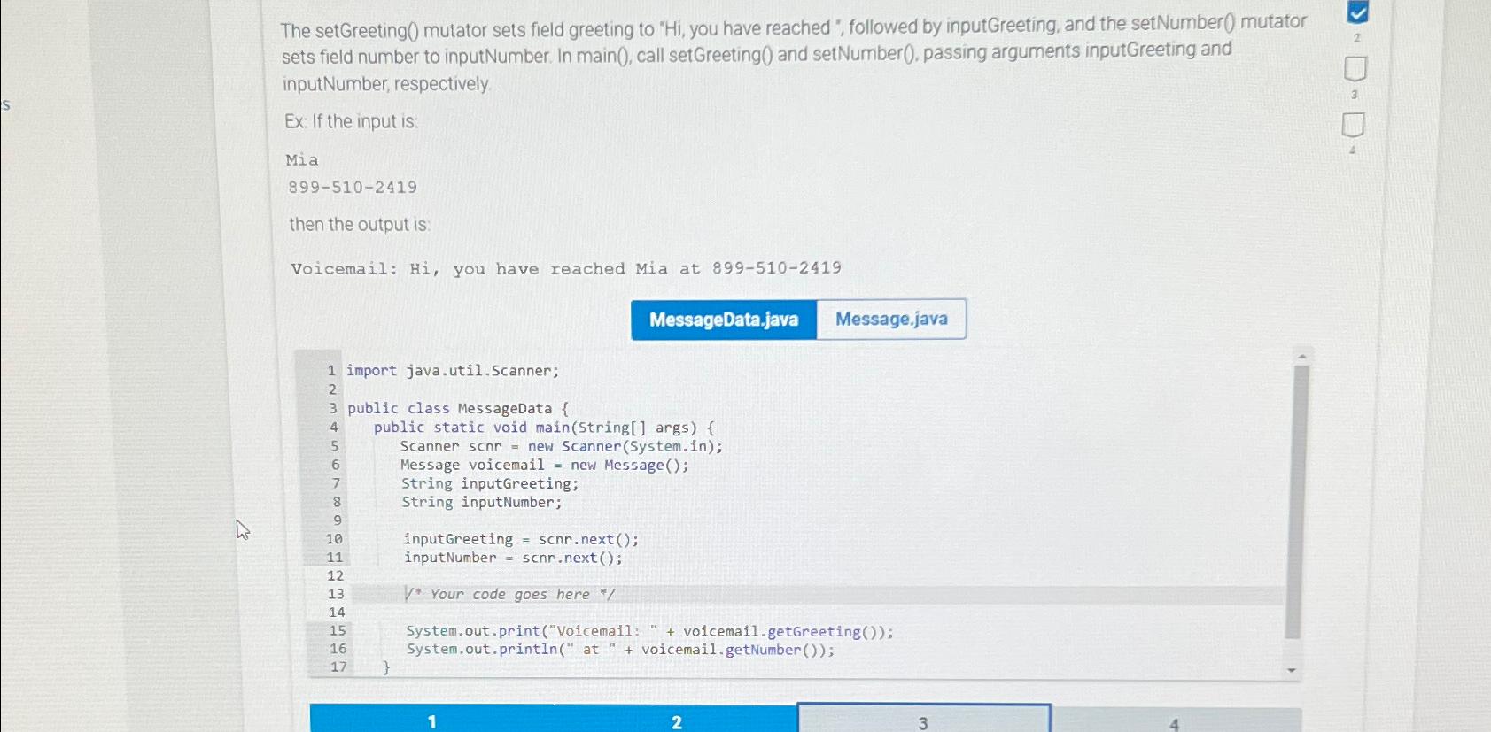 Solved The setGreeting() ﻿mutator sets field greeting to | Chegg.com