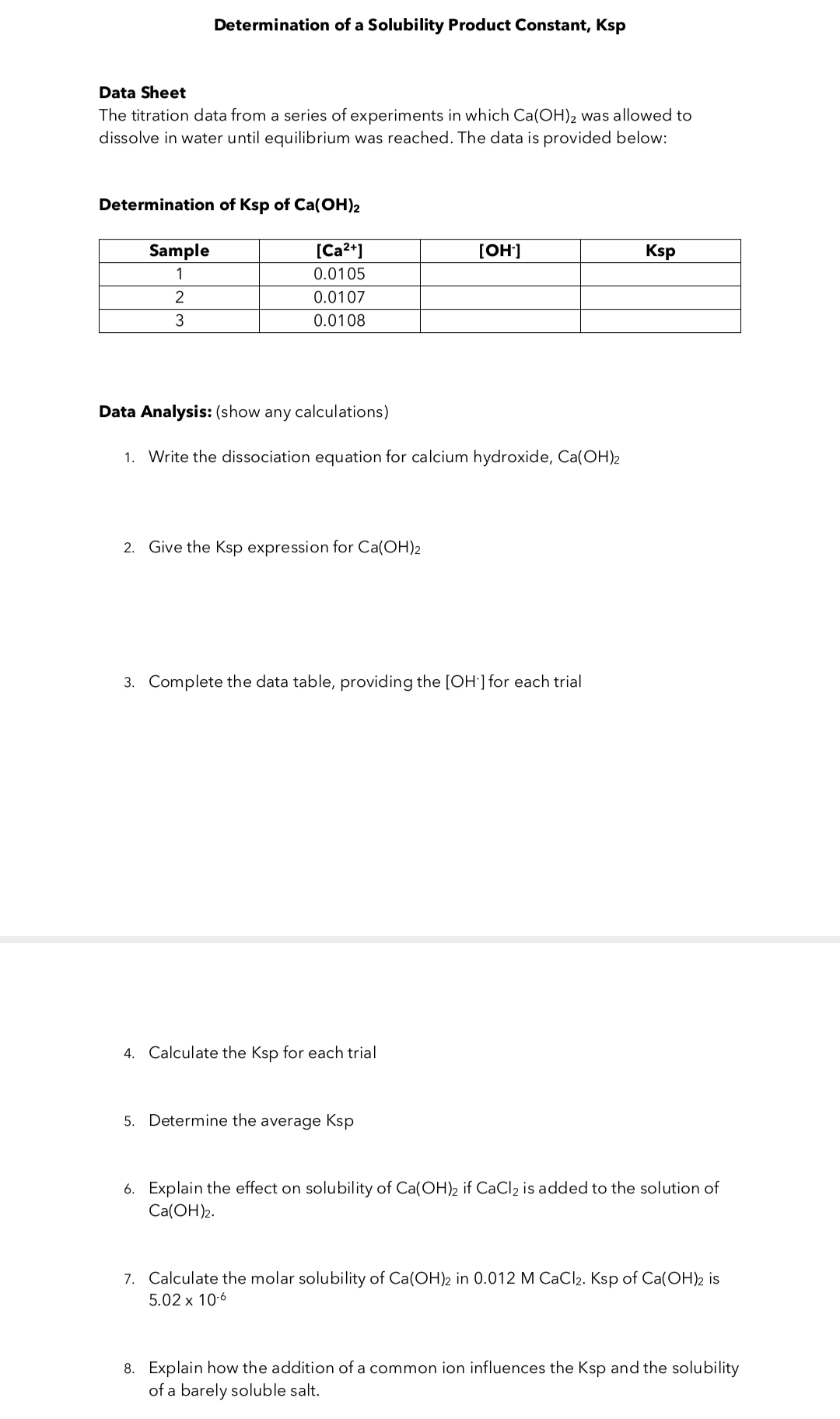 Solved by an EXPERT Determination of ﻿a Solubility Product Constant, | Chegg.com