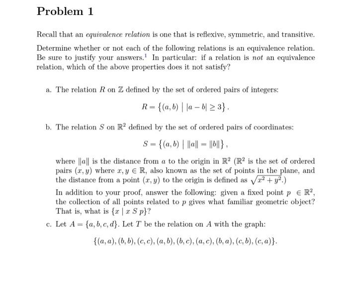 Solved Recall that an equivalence relation is one that is | Chegg.com