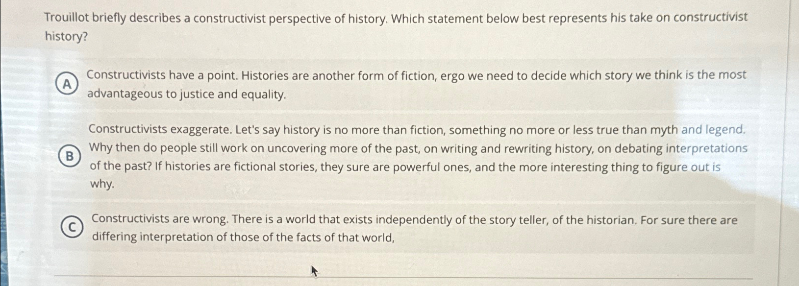 Solved Trouillot briefly describes a constructivist | Chegg.com