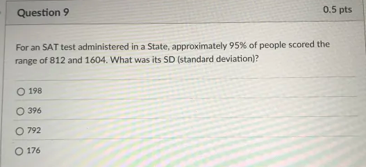 Question 9For an SAT test administered in a State, | Chegg.com