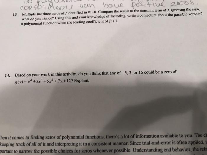 Solved Classroom Activity: Investigating Zeros of Polynomial | Chegg.com