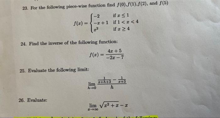 Solved 23 For The Following Piece Wise Function Find 5779