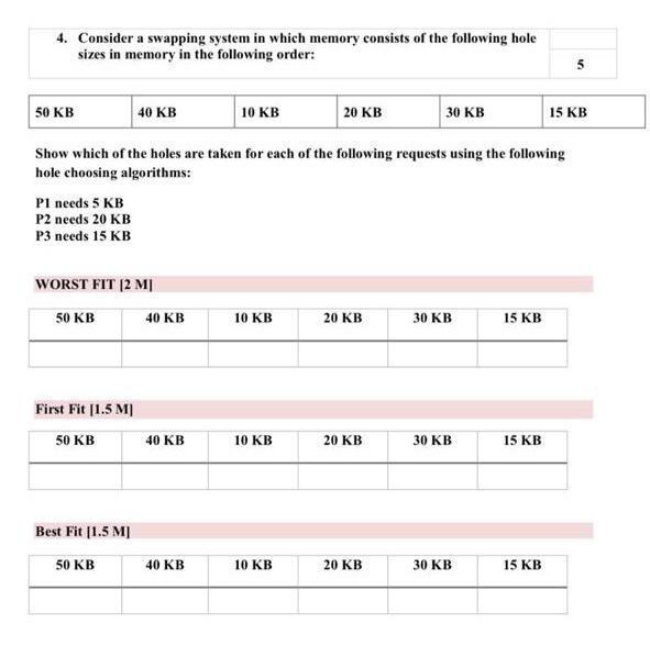 Solved 4 Consider A Swapping System In Which Memory Chegg