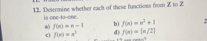 Solved 12. Determine whether each of these functions from Z | Chegg.com