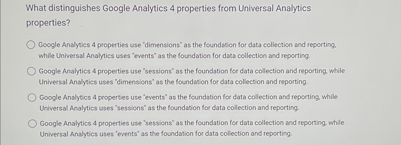Solved What distinguishes Google Analytics 4 properties from | Chegg.com