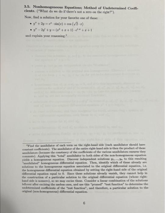 Solved 3.5. Nonhomogeneous Equations; Method of Undetermined | Chegg.com