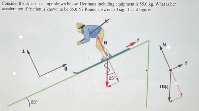 Solved Consider the skier on a slope shown below. Her mass | Chegg.com