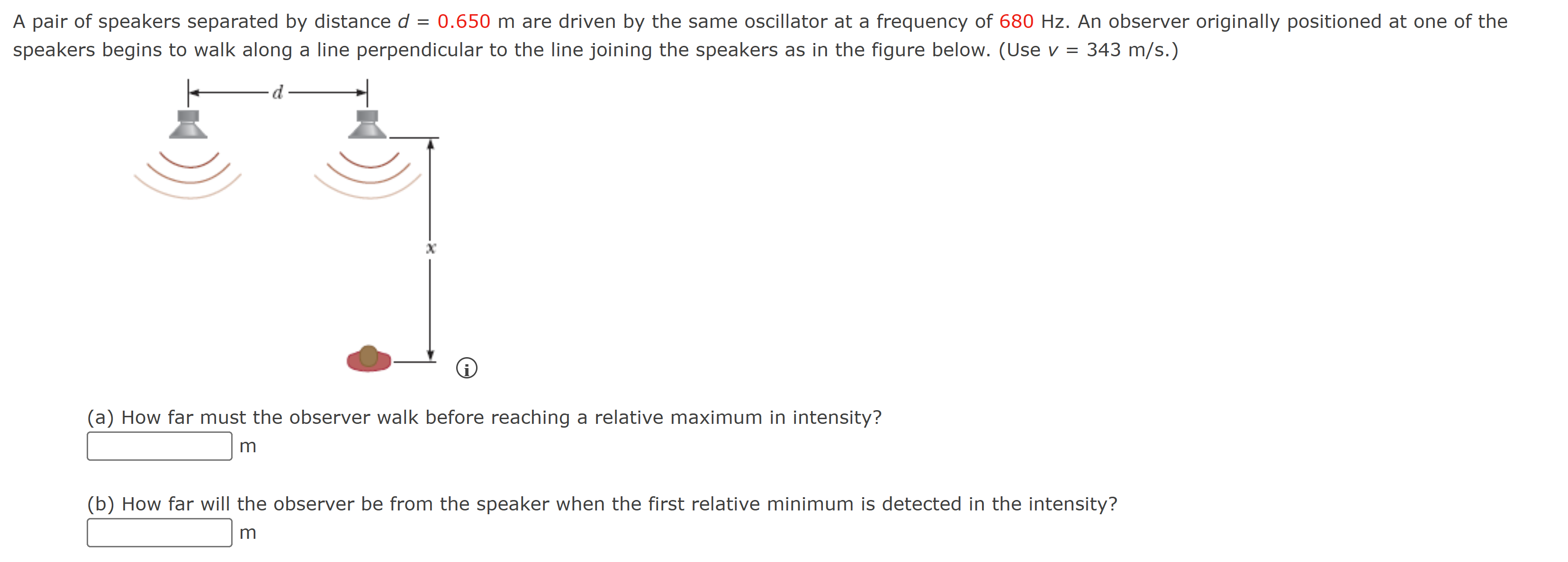 Solved A pair of speakers separated by distance d=0.650m | Chegg.com