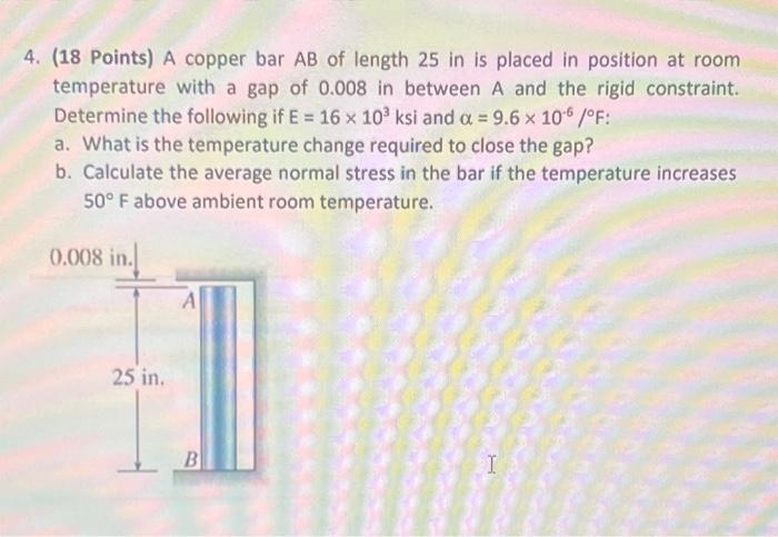 Solved 4. (18 Points) A copper bar AB of length 25 in is | Chegg.com