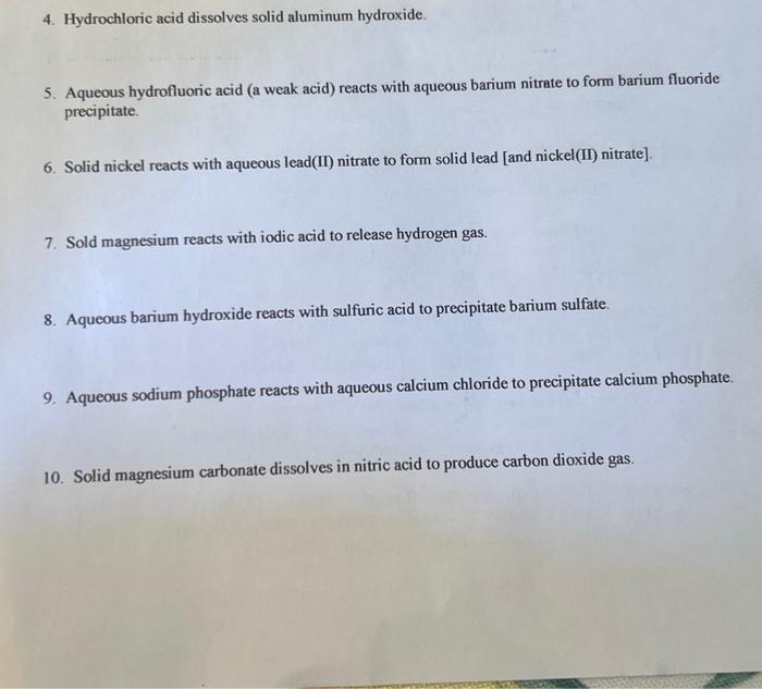 Solved 4. Hydrochloric acid dissolves solid aluminum | Chegg.com