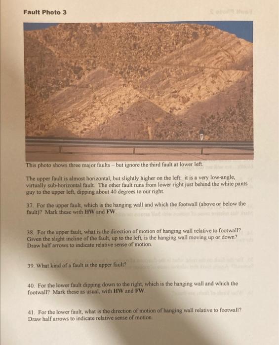 Solved Fault Photo 3 This photo shows three major faults - | Chegg.com
