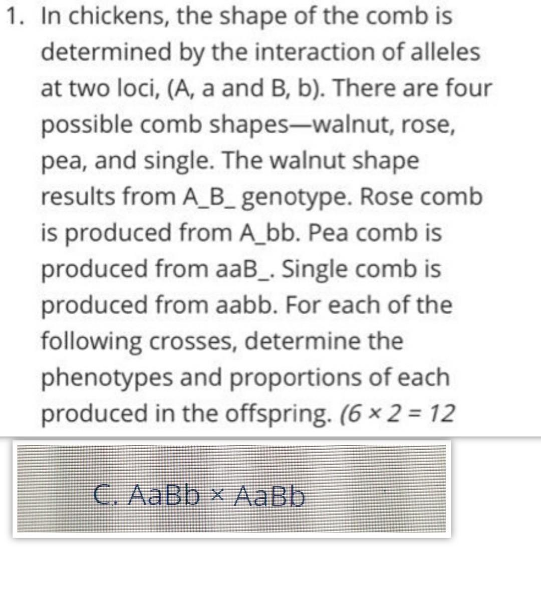 Solved In chickens, the shape of the comb is determined by | Chegg.com