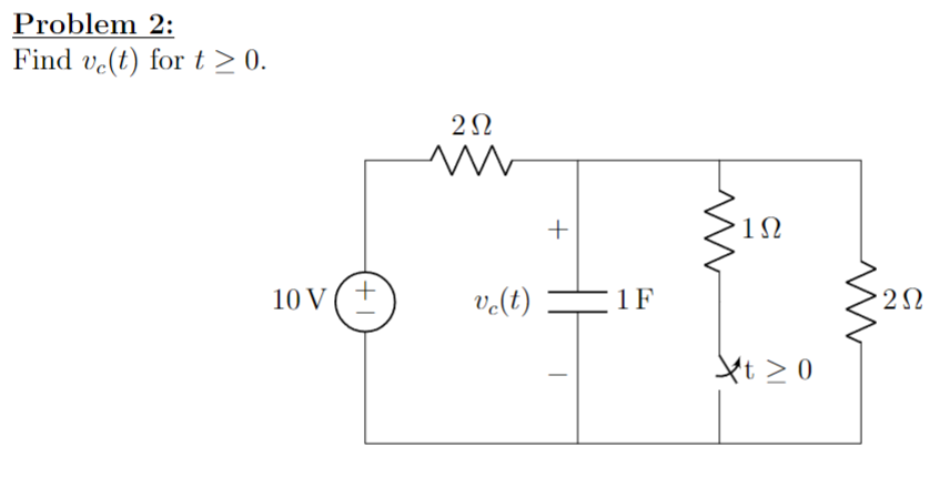 Solved Problem 2:Find vc(t) ﻿for t≥0. | Chegg.com