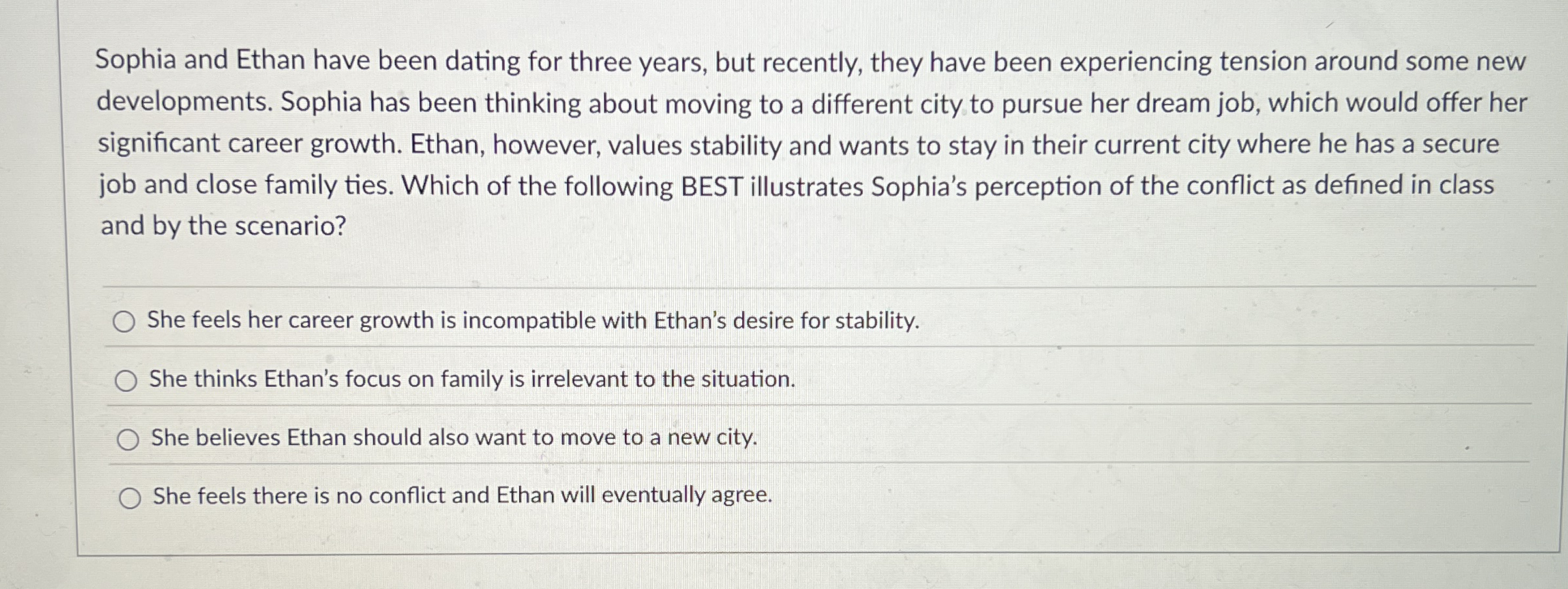 Solved Sophia and Ethan have been dating for three years, | Chegg.com