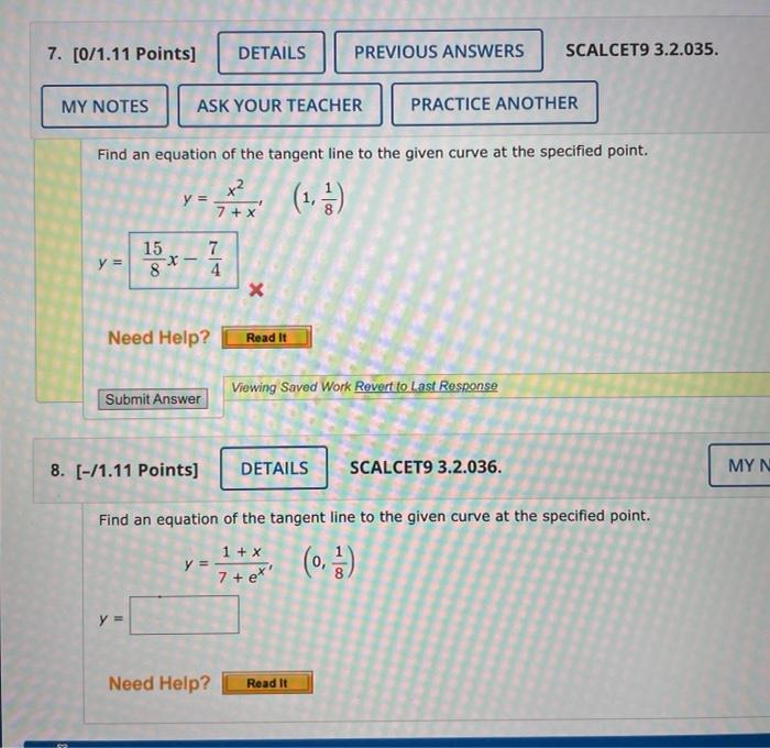 Solved 7. [0/1.11 Points] DETAILS PREVIOUS ANSWERS SCALCET9 | Chegg.com