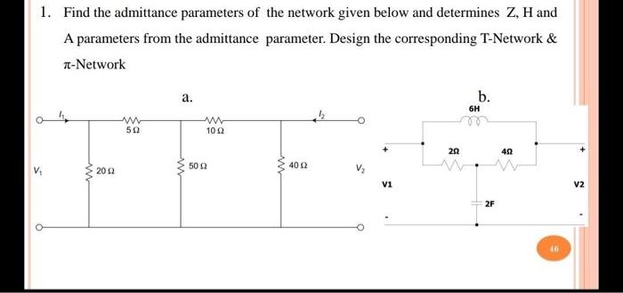 Solved 1. Find the admittance parameters of the network | Chegg.com