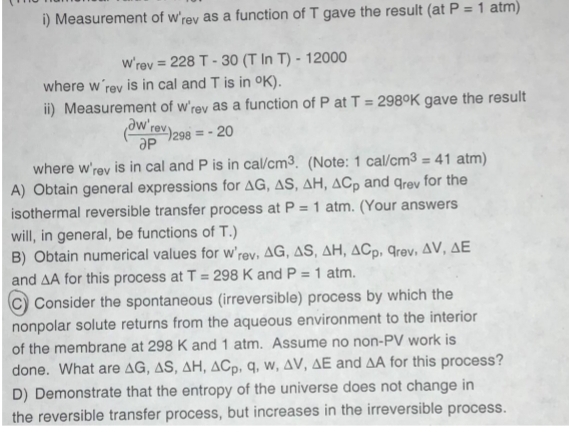 Solved i) ﻿Measurement of wrev' ﻿as a function of T ﻿gave | Chegg.com
