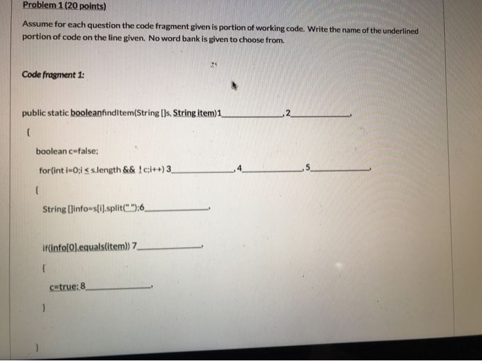 Solved Problem 1 (20 points) Assume for each question the | Chegg.com
