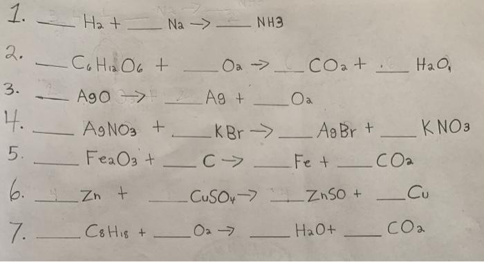 Solved 1. Hat Na -> 4 NH3 Oa - coat : H2O, .Agt 2. .Co H12O6 | Chegg.com