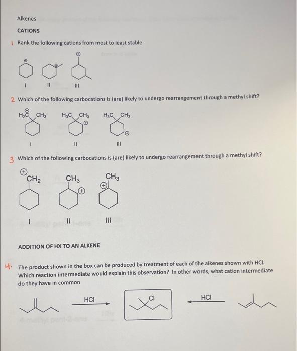 Solved Rank the following cations from most to least stable | Chegg.com
