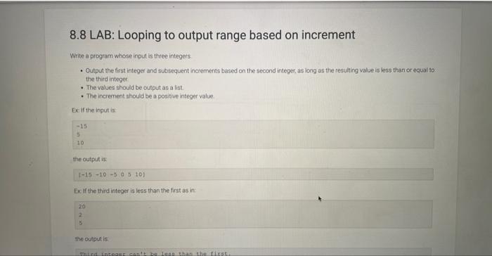 Solved 88 Lab Looping To Output Range Based On Increment