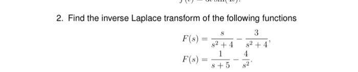 Solved 2. Find the inverse Laplace transform of the | Chegg.com