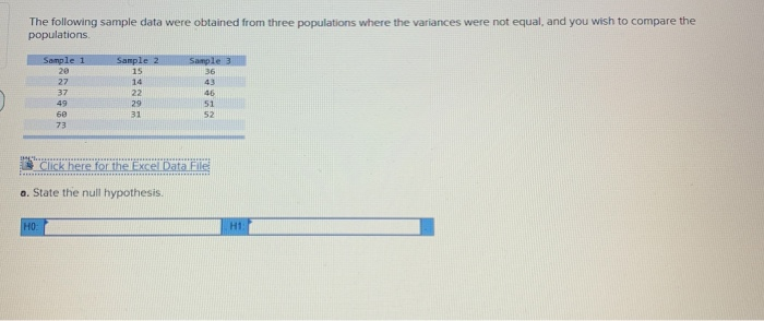 Solved The following sample data were obtained from three | Chegg.com