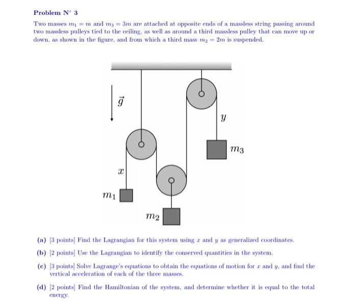 [Solved]: Two masses ( m_{1}=m ) and ( m_{3}=3 m ) are