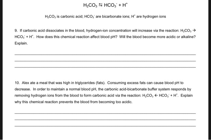 Solved H2CO3 = HCO3 + H+ H.CO, is carbonic acid; HCO3 are | Chegg.com