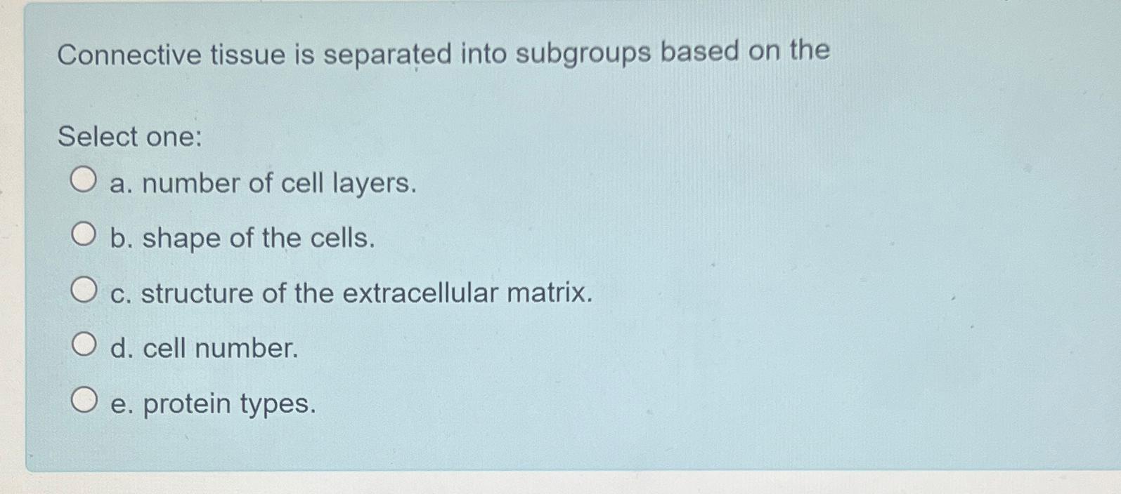 Solved Connective tissue is separated into subgroups based | Chegg.com