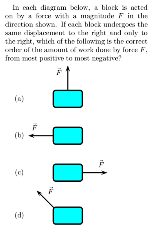 Solved In each diagram below, a block is actedon by a force | Chegg.com