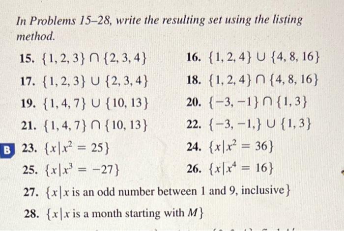Solved In Problems 15-28, write the resulting set using the | Chegg.com