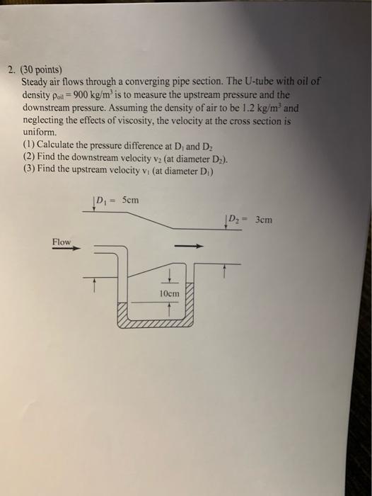 Solved 2. (30 points) Steady air flows through a converging | Chegg.com