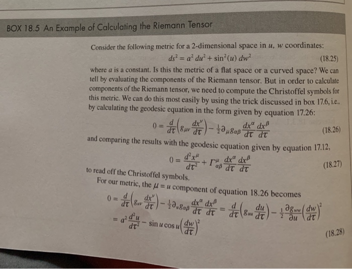 Solved BOX 18.5 An Example of Calculating the Riemann Tensor | Chegg.com