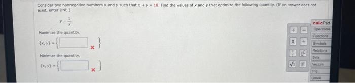 Solved Consider two nonnegative numbers x and y such that | Chegg.com