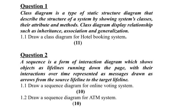 Solved Question 1 Class diagram is a type of static | Chegg.com