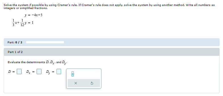 Solved Solve the system if possible by using Cramer's rule. | Chegg.com