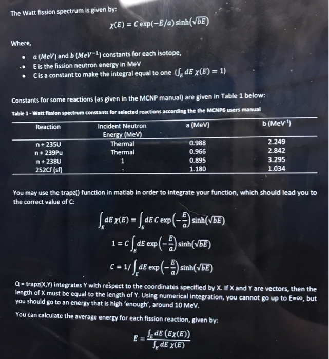 The Watt fission spectrum is given by: | Chegg.com