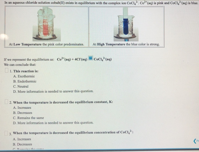 Solved In an aqueous chloride solution cobalt(II) exists in | Chegg.com