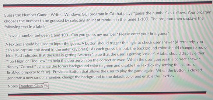 Solved Guess the Number Game - Write a Windows GUI program | Chegg.com