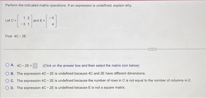 Solved Perform the indicated matrix operations. If an | Chegg.com