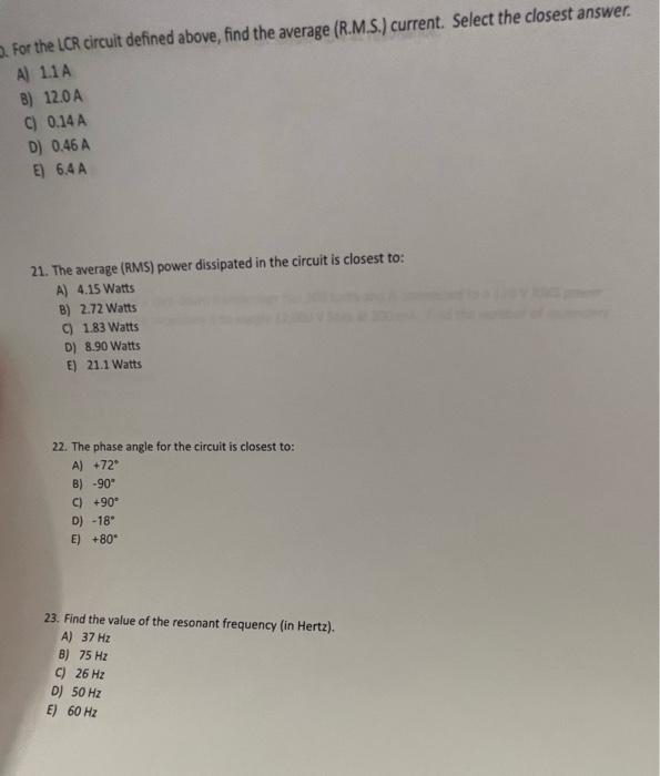 For the LCR circuit defined above, find the average | Chegg.com