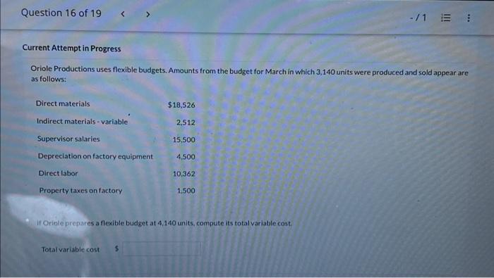 Solved Current Attempt in Progress Oriole Productions uses | Chegg.com