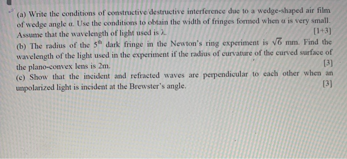 Solved (a) Write the conditions of constructive/destructive | Chegg.com