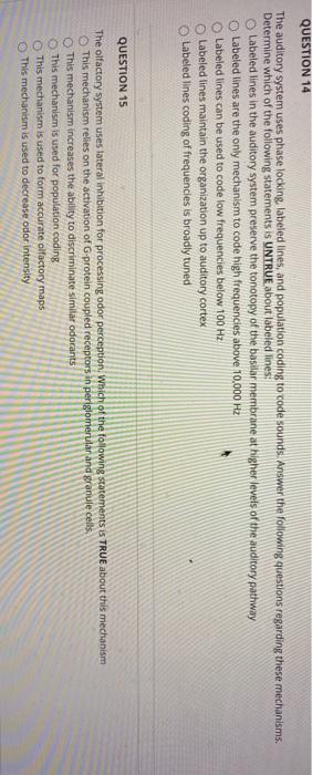 QUESTION 14 The auditory system uses phase locking, | Chegg.com