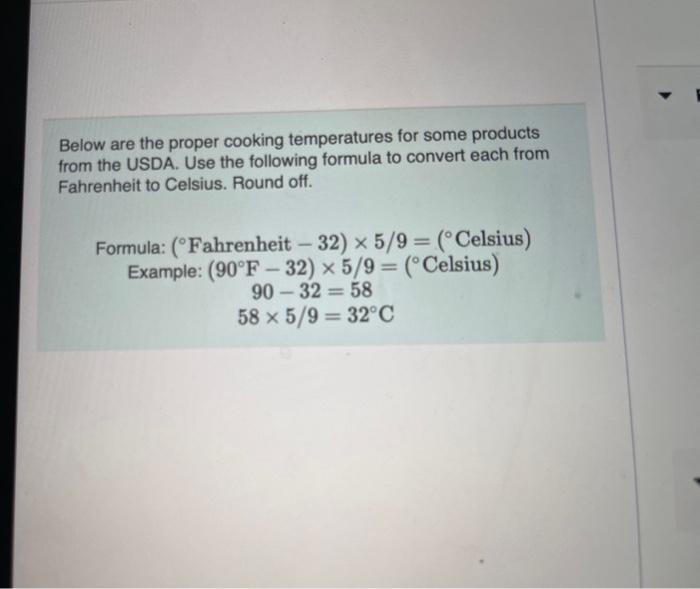 Solved Below are the proper cooking temperatures for some | Chegg.com