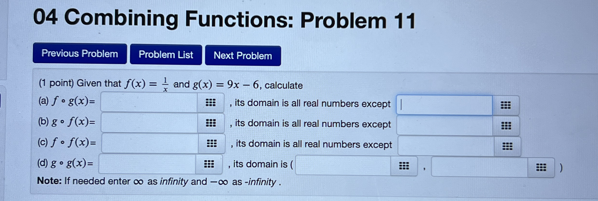 Solved 04 ﻿Combining Functions: Problem 11(1 ﻿point) ﻿Given | Chegg.com
